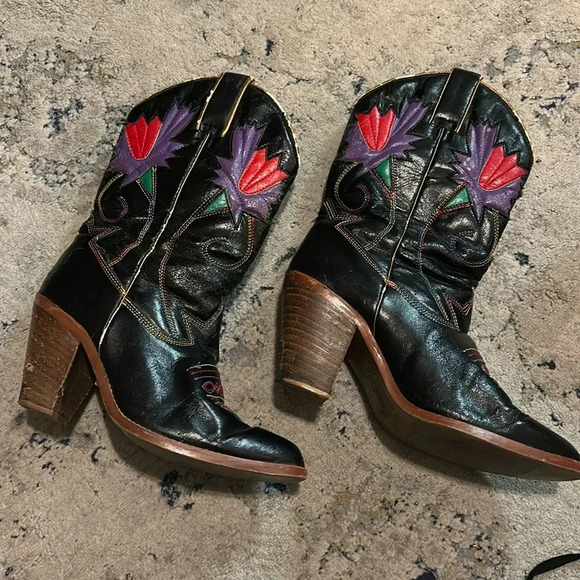 Vintage | Shoes | Vintage Vintage Black Hand Cut Leatherpatch Boots ...